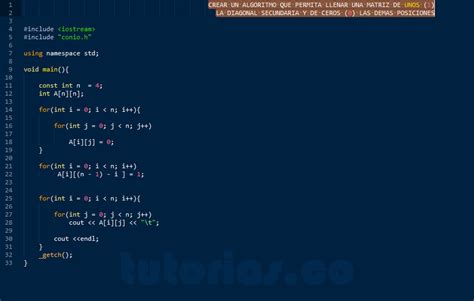 Arrays Visual C Diagonal Secundaria De Una Matriz Tutorias Co