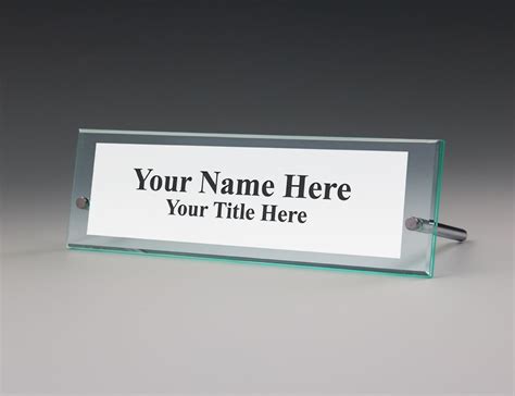 Executive Glass Green Name Plate With Metal Posts Green Name Desk Name