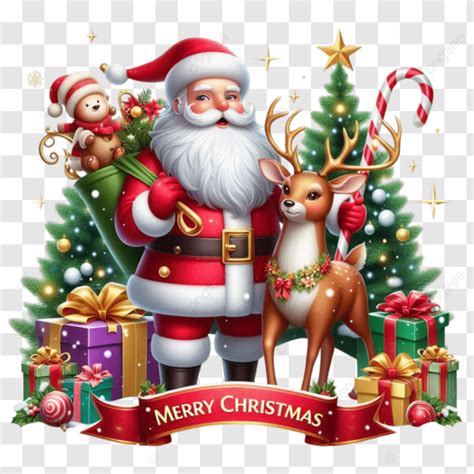 3d Santa Claus Con Sus Renos Entregando Regalos Bajo Las Estrellas