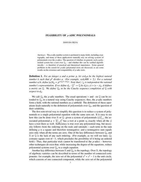 feasibility of p adic polynomials
