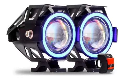 Par Farol Milha Moto Angel Eye U Led Auxiliar W Azul Frete Gr Tis