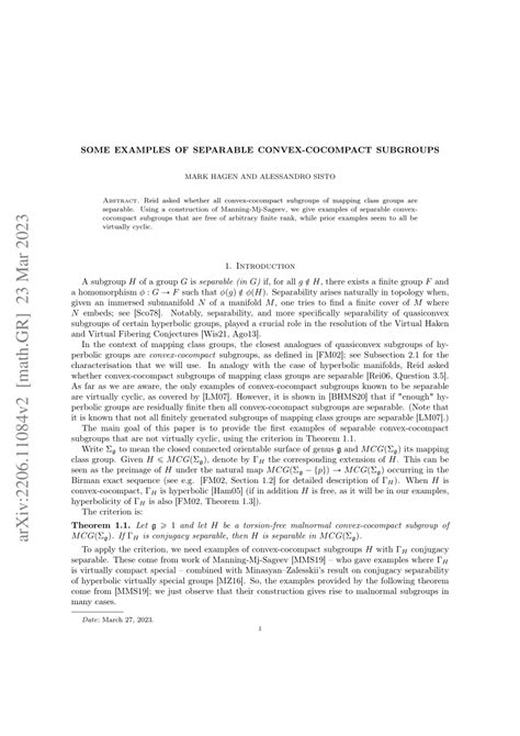 pdf some examples of separable convex cocompact subgroups