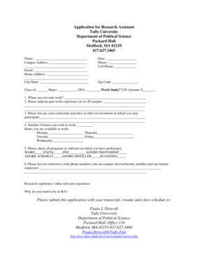 Fillable Online Ase Tufts Application For Research Assistantship