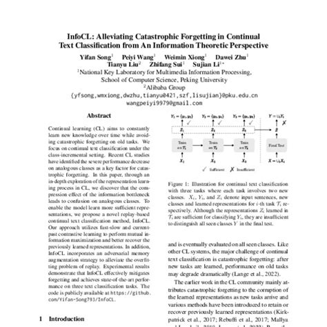 infocl alleviating catastrophic forgetting in continual text classification from an information
