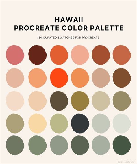 Hawaii Procreate Color Palette Swatches Ipad Lettering Etsy