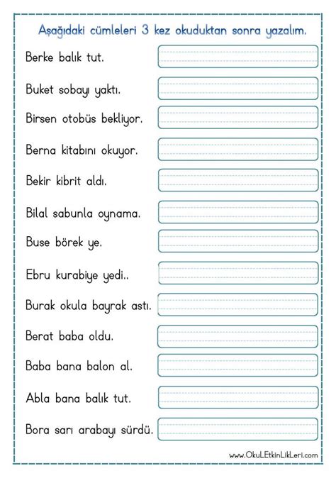 b Sesi Cümle Okuma Yazma Etkinliği OkuL EtkinLikLeri Eğitime Yeni