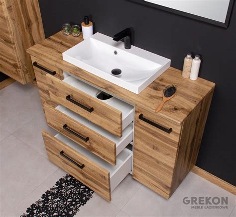 Szafka łazienkowa dąb naturalny 120cm FOKUS NEW LOFT z blatem i