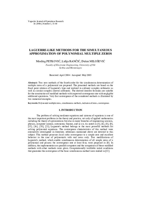 pdf laguerre like methods for the simultaneous approximation of polynomial zeros mario