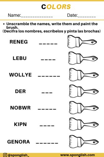 24 colores en inglés y español ejercicios descargables
