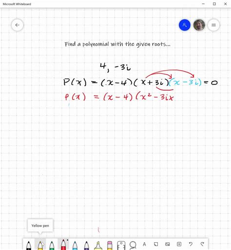 solved find a polynomial equation with real coefficients that has the given roots 4 3 i