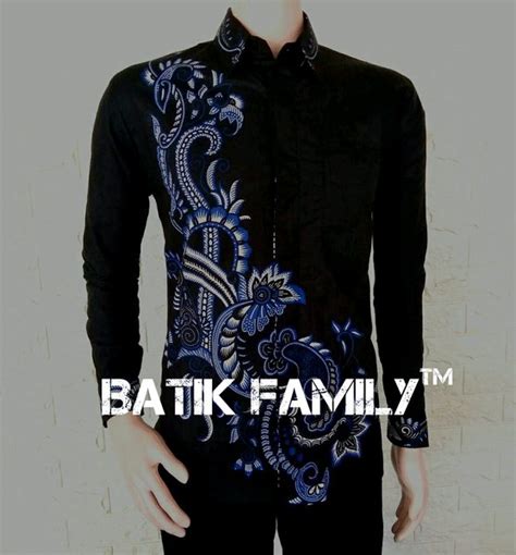 Jual Kemeja Hem Baju Batik Pria Lengan Panjang Seni Lukis Navy Biru