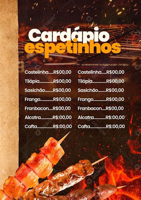 Modelo de Cardápio de Espetinhos PSD Editável zip Espetinho Modelos