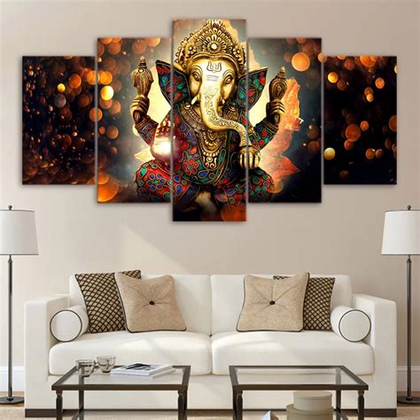 Drop Shipping HD Printed 5 Piece Canvas Art Hindu God Ganesha Elephant