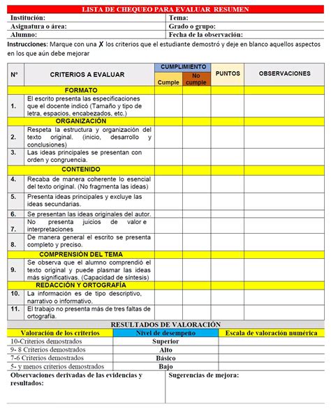 Searchlista De Cotejo Para Evaluar Un Resumen 187 Lista De Cotejo
