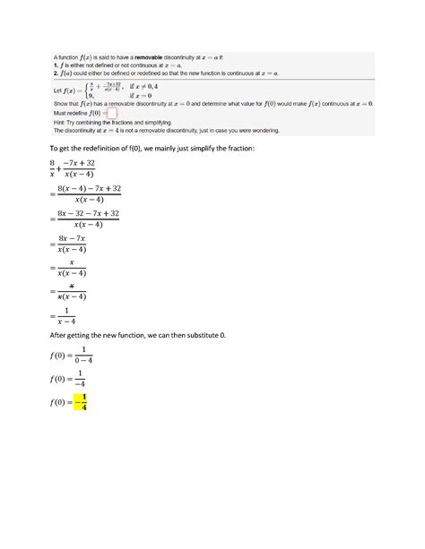 [solved] a function f a is said to have a removable discontinuity at x course hero