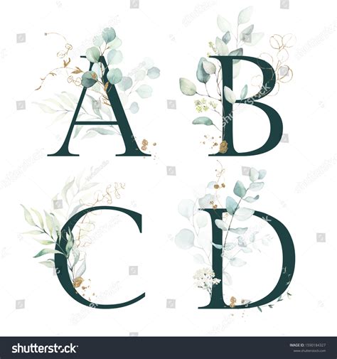 Dark Green Floral Alphabet Set Letters Stock Illustration 1590184327