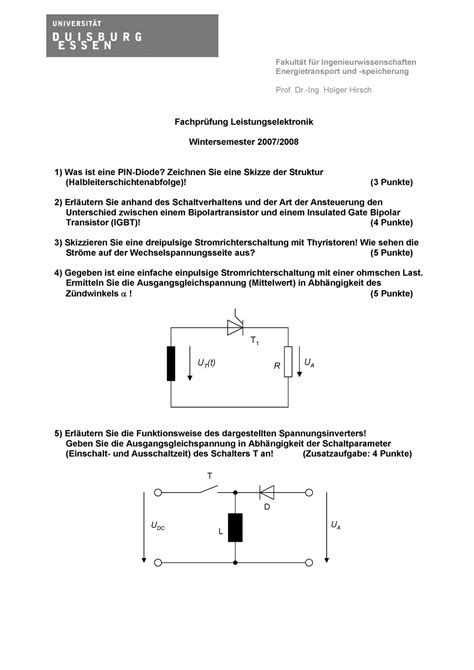 Prüfung 2008 Fragen WS 2007 08 Fachprüfung Leistungselektronik