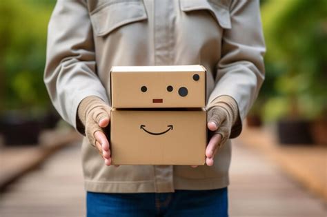 Premium AI Image Woman Hand Holding Cardboard Box With Smiley Face On