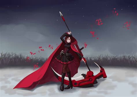 Anime Girls Ruby Rose Short Hair RWBY Digital Art Scythe Fan Art