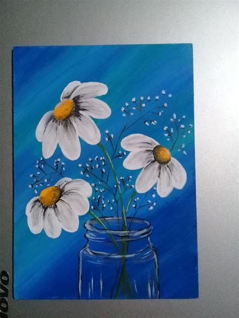 Margaritas en acrílico Pintura de margarita Pinturas pequeñas