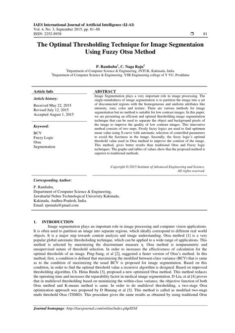 pdf the optimal thresholding technique for image segmentaion using fuzzy otsu method