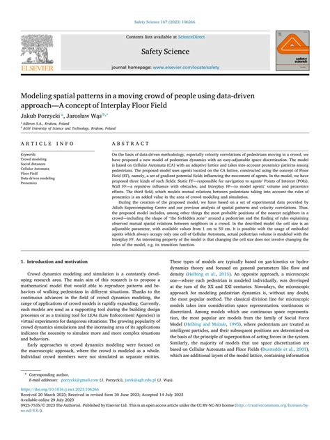 pdf modeling spatial patterns in a moving crowd of people using data driven approach—a concept