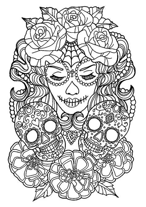 Female Figure With Closed Eyes Skulls And Flowers El D A De Los