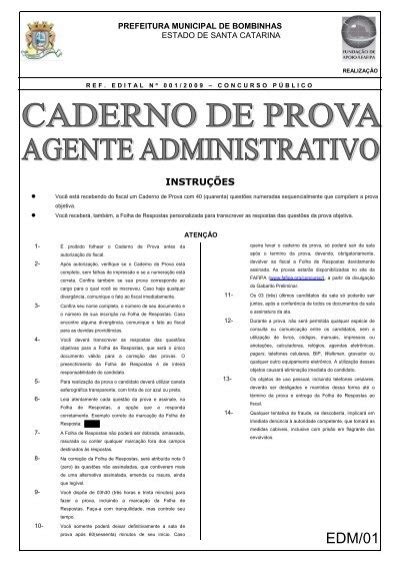 Caderno De Prova Agente Administrativo