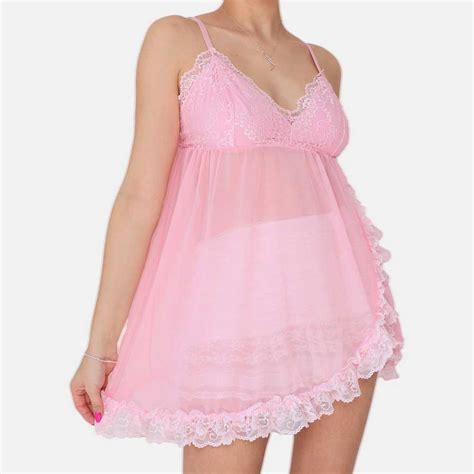 Vintage PINK SHEER LACE BABYDOLL DRESS Gem