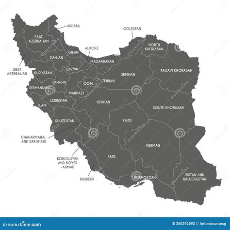 Vector Map Of Iran With Provinces And Administrative Divisions Stock