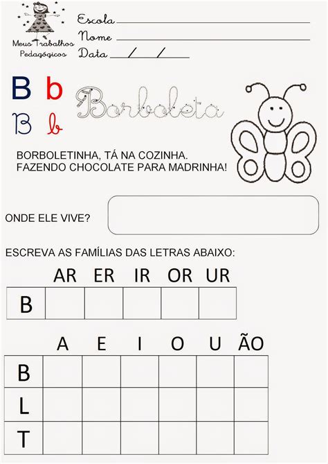 Meus Trabalhos Pedagógicos Atividade de Leitura e escrita Letra B