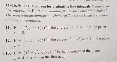 solved 11 16 stokes theorem for evaluating line integrals
