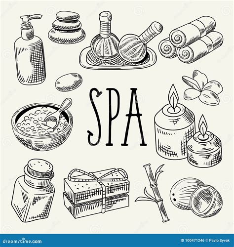 Spa Wellness Beauty Hand Drawn Doodle Aromatherapy Health Elements Set