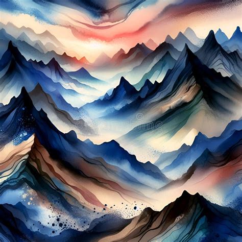 A Watercolor Mountainous Landscape A Fusion Born The Sun Dips Lowa