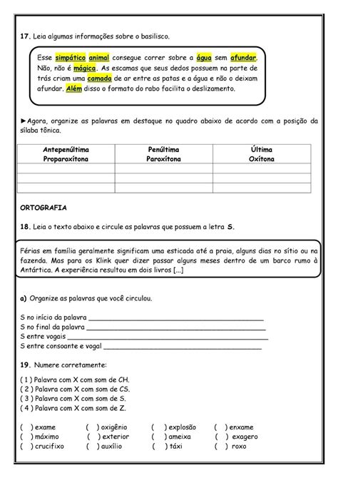 Leitura interpretação e gramática 5 ano Leitura interpretação e