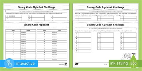 Binary Code Challenge Worksheets Professor Feito Twinkl