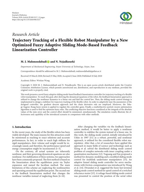 pdf trajectory tracking of a flexible robot manipulator by a new optimized fuzzy adaptive