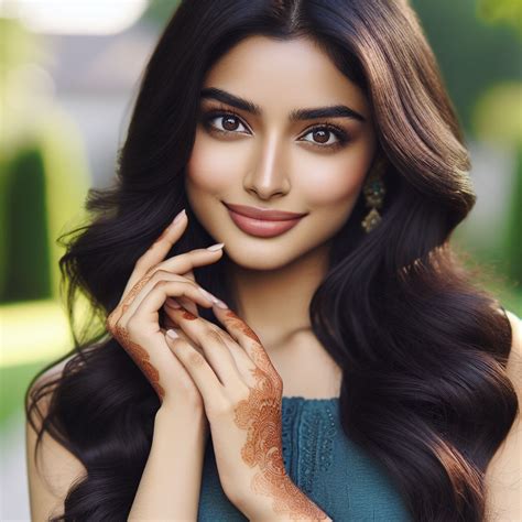 Beautiful South Asian Woman In Elegant Teal Dress AI Art Generator