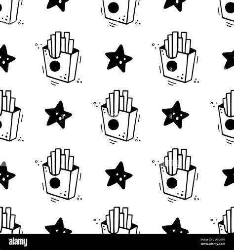 Handgezeichnete Fast Food Pommes Box Mit Nahtlosem Muster Comic Doodle
