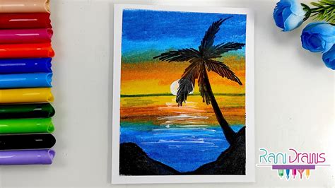 Cómo dibujar un PAISAJE DE PLAYA AL ATARDECER con óleo pastel Paso a