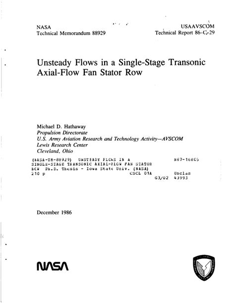 pdf unsteady flows in a single stage transonic axial flow fan stator row