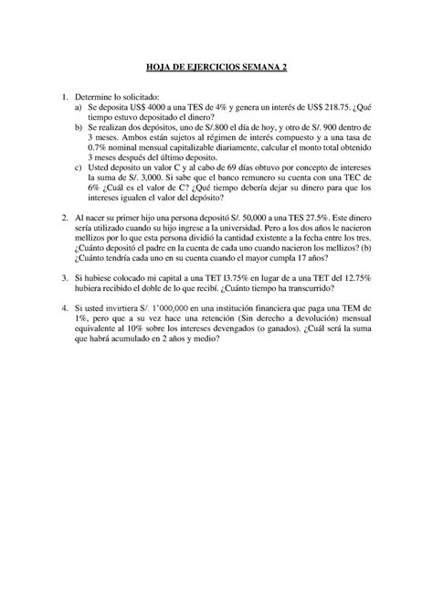 HOJA DE Ejercicios 1 Matemática Financiera HOJA DE EJERCICIOS