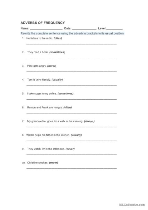 7 Adverbs Español ELE hojas de trabajo pdf doc