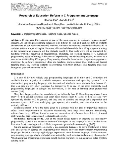 research of education reform in c programming language scientific