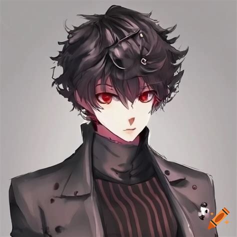 Anime Depiction Of A Male With Red Eyes And Black Hair On Craiyon