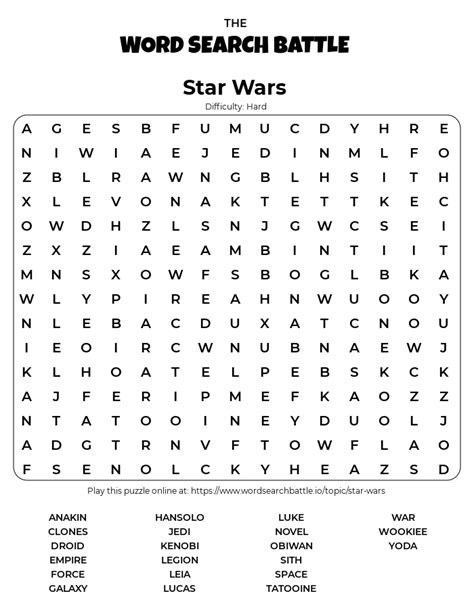 Printable Star Wars Word Search Printable Word Searches