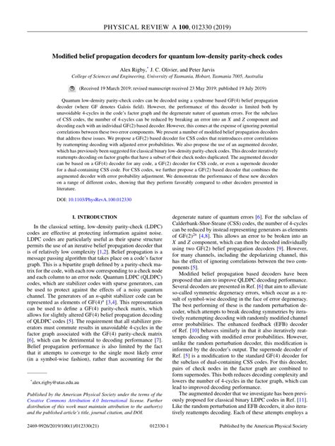 pdf modified belief propagation decoders for quantum low density parity check codes