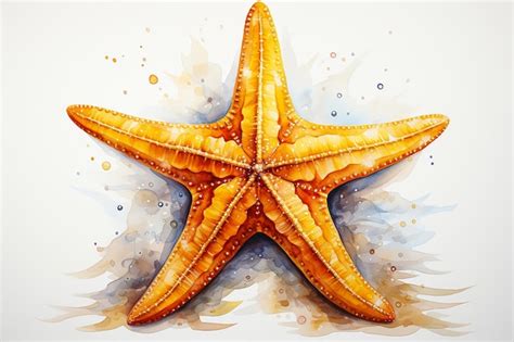 Estrela Do Mar Laranja Desenhada Aquarela Isolada No Fundo Foto
