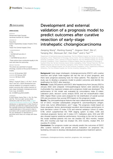 pdf development and external validation of a prognosis model to predict outcomes after