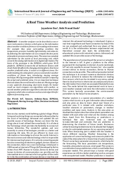 pdf irjet a real time weather analysis and prediction irjet journal